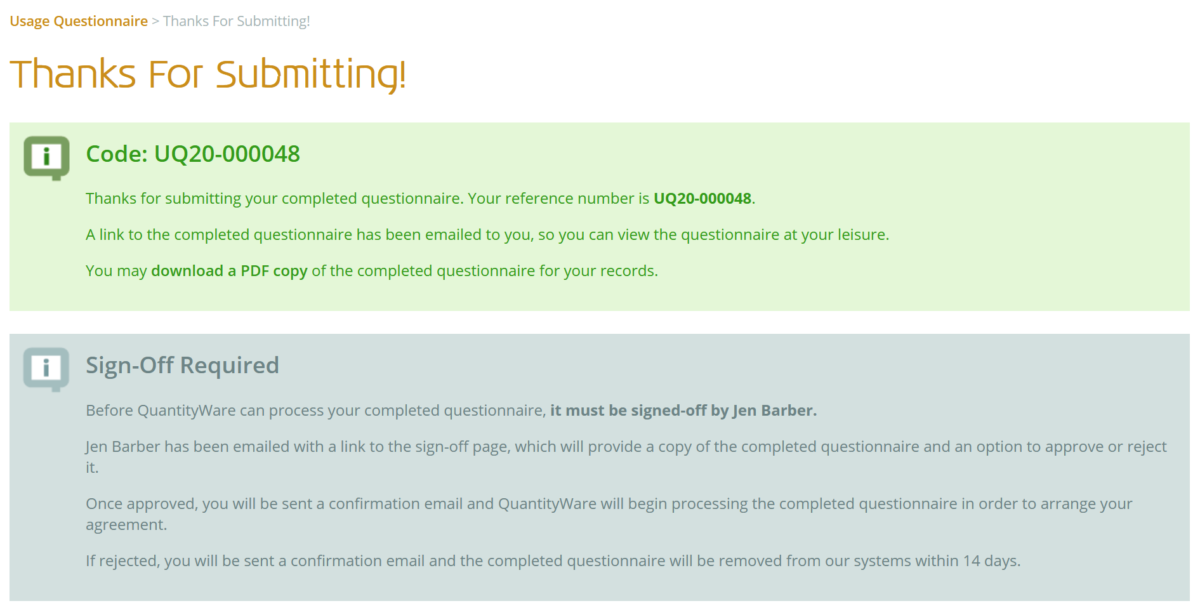 Usage Questionnaire - QuantityWare
